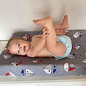 Babygoal Changing Pad Covers 100% Organic Cotton-Unisex Diaper Change Table Sheets for Baby Girls and Boys-Fits Changing Pads and Cradle Mattress 32"x16"x6" 2CNTW21-B