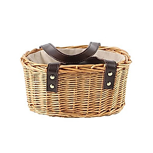 Wicker Picnic Basket with Double Leather Handles, Natural Willow Hamper for Easter Eggs Candy Wine Toy Flower Wedding Gifts