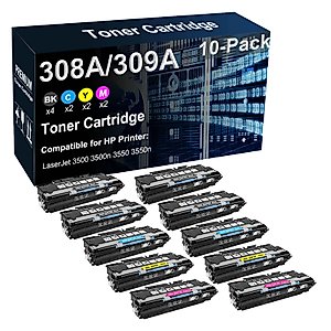 10-Pack (4BK+2C+2Y+2M) Compatible 308A 309A (Q2670A Q2671A Q2672A Q2673A) Printer Toner Cartridge Used for HP 3500 3500n 3550 3550n Printer (High Yield)