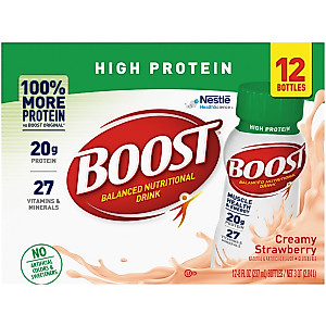 BOOST High Protein Balanced Nutritional Drink, Creamy Strawberry, 8 Ounce Bottle (Pack of 12)