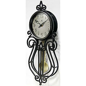 Infinity Instruments 20068AG-4420 Rustic Farmhouse Decorative 20 x 9 Inch Quartz Battery Powered Pendulum Wall Clock, Antique Black