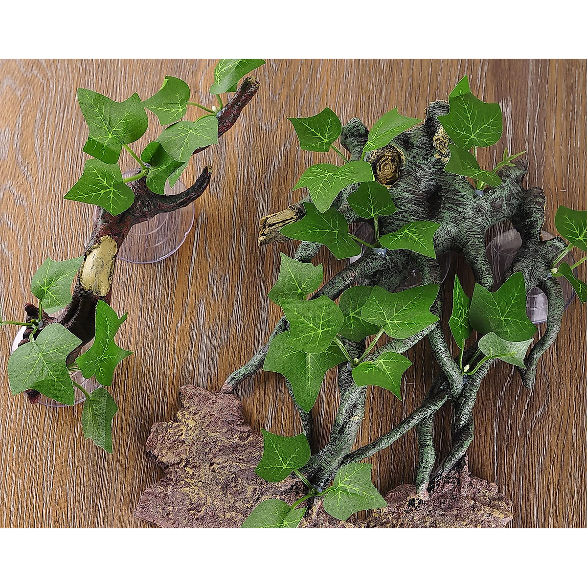 IBWell Resin Reptile Corner Branch Terrarium Plant Decoration with Suction Cup for Amphibian Lizard Snake Climbing Ornament