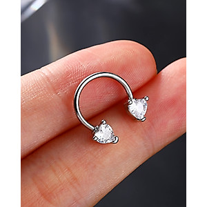 Jewseen Heart Septum Ring 16g Clear CZ Septum Jewelry Daith Piercing Jewelry Cartilage Earring Helix Piercing Jewelry Nose Ring Hoop Earring Conch Tragus Earring for Women Men