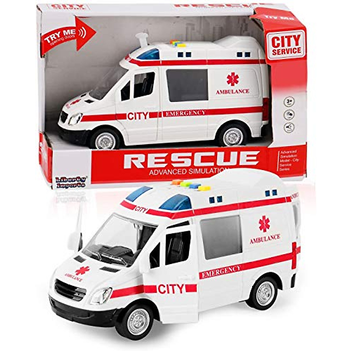 Liberty Imports Ambulance Toy Car with LED Lights & Siren Sound Effects - Friction Powered Wheels Plastic Rescue Vehicle Toy for Kids & Toddlers