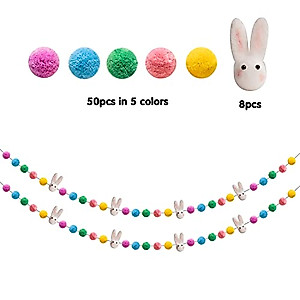 WATINC 2Pcs Easter Felt Garland with Bunny Felt Ornaments Hanging Bunting Happy Easter Party Supplies Classroom Home Decor Photo Props Decor for Mantle Fireplace Wedding Birthday Party Baby Shower
