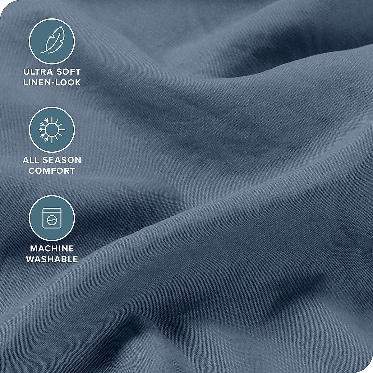 Bare Home Ultra Soft Washed Microfiber 3 Piece Sheet Set, Linen-Like Look, Easy Care, Hypoallergenic, Deep Pocket up to 15”, 1 Fitted Sheet, 1 Flat Sheet, 1 Std. Pillowcase (Twin, Bering Sea)