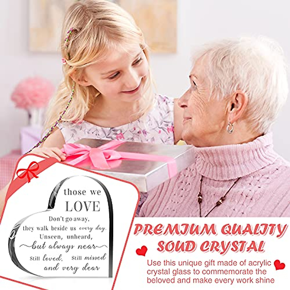 Sympathy Gifts Memorial Bereavement Gifts Acrylic Heart Condolence Gifts for Loss of Loved One, Loss of Father, Loss of Mother Remembrance Gifts (Simple Style, 6 x 6 x 0.6 Inch)