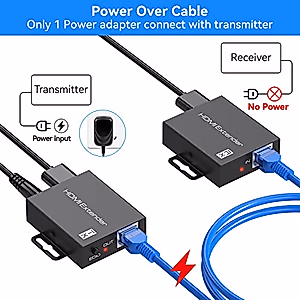 CMSTEDCD HDMI Extender Over cat5e/6 200Ft HDMI Over Ethernet Adapter Converter HDMI Repeater Balun Transmitter Receiver Power Over Cat Support Full 1080p 3D POC HDCP EDID Copy from Displays