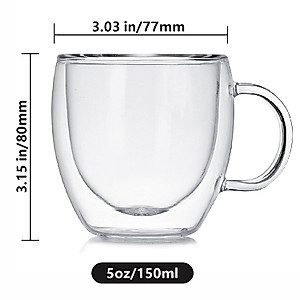 COLOCUP Glass Coffee Mugs - 5 oz Double Walled Insulated Mug Set with Handle, Perfect for Latte, Americano, Cappuccinos, Tea Bag, Beverage, Set of 2 5 oz. (2-Pack)