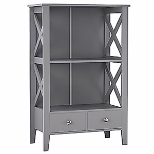 kleankin X- Frame Freestanding Floor Bathroom Storage with Two Drawers, Storage Organizer, Cabinet with 3 Shelves, Grey