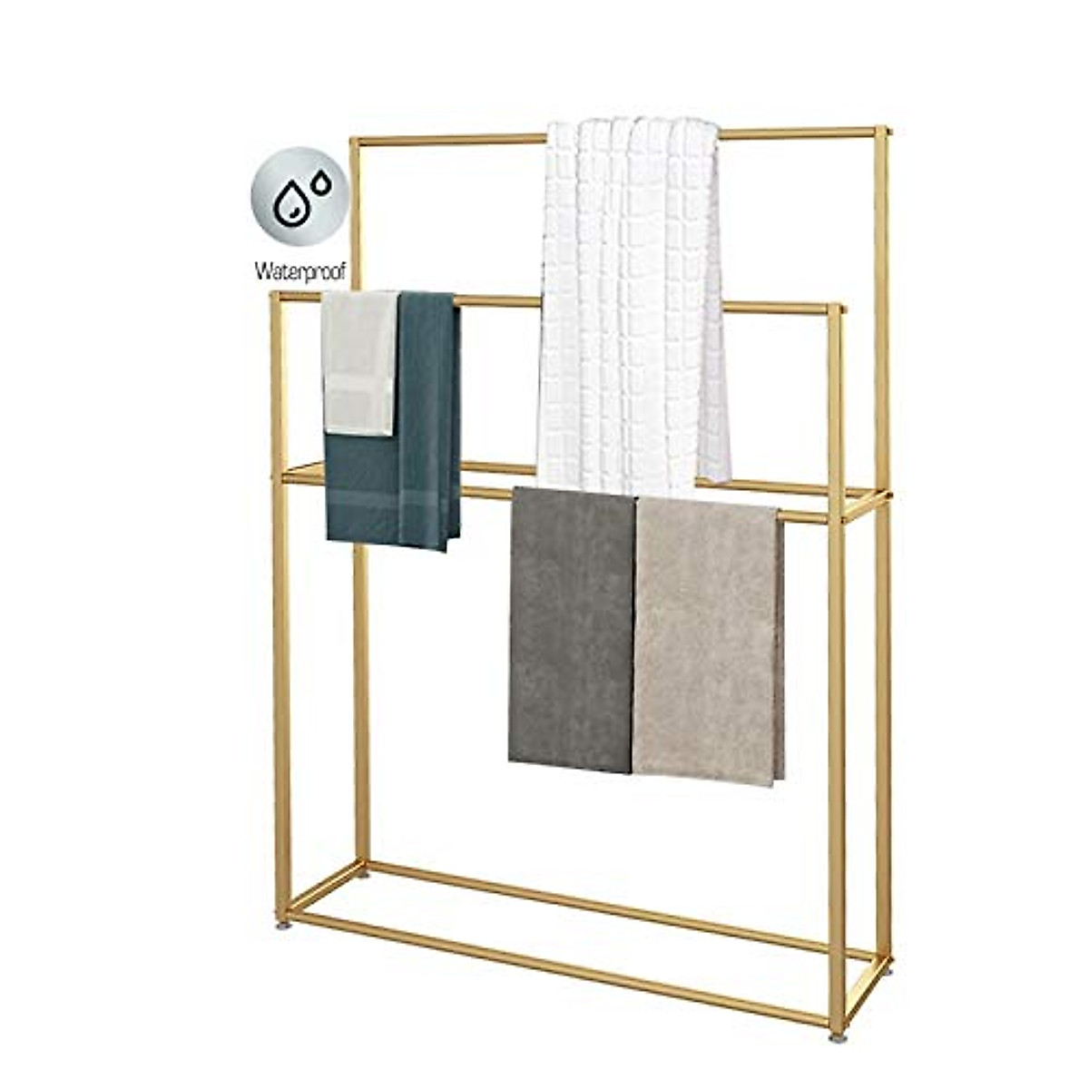 HBBY Tall Towel Rack for Skinny Spaces, Freestanding Bathroom Towel Holder Stand 2 Tier, Rust-Resistant Bath Drying Rack for Outdoor Pool,Hotel, Beach, Blanket gold-75x20x110cm