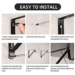 HOME MASTER HARDWARE Heavy Duty Closet Shelf & Rod Brackets, Wall Mounted Closet Shelves Bracket with Rod Shelving Support, Black with Screws 4-Pack