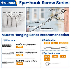 Muzata 50pack 7/8’’ M3 Screw Eye Hook Wood Screws Metal Hook T316 Stainless Steel for Wood Securing Cable Wire Terminal Ring Eyelet Self Tapping Eye Bolt Indoor Outdoor CN18 HN2