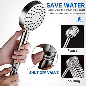 Solid Metal Brushed Nickel Handheld Shower Head With Extra Long Stainless Steel Hose & Brass Holder,Equipped with Flow Valve to Control Water Pressure, Hotel Quality