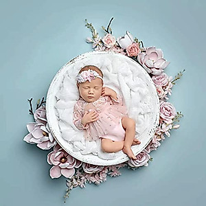 Pink Lace Newborn Photography Outfits Girl Newborn Photography Props Pearl Lace Rompers Newborn Girl Lace Romper Photoshoot Outfits Baby Photo Props (Long Sleeve, Pink, 0-2Months)