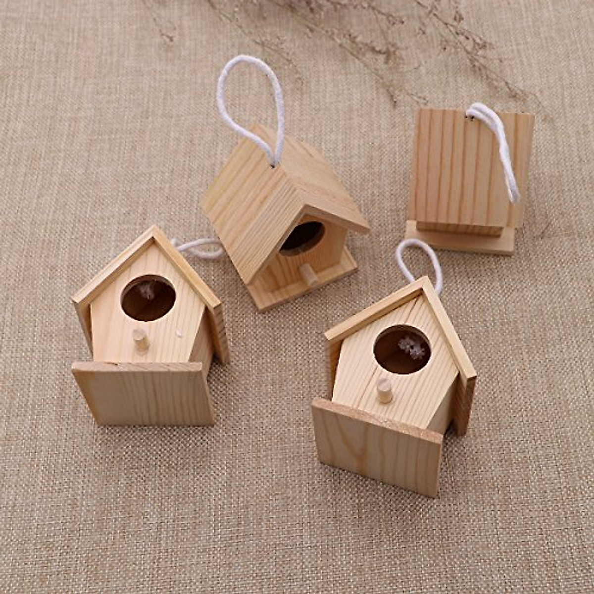 HEALIFTY Wooden Hanging House Mini Bird Nest Woodhouse for Decoration 4Pcs