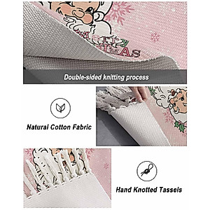 Runner Rug for Hallway 2x6ft, Merry Christmas Cute Pink Santa Washable Runner Rugs with Tassels Woven Floor Carpet Runners for Hallways Kitchen Laundry Entryway