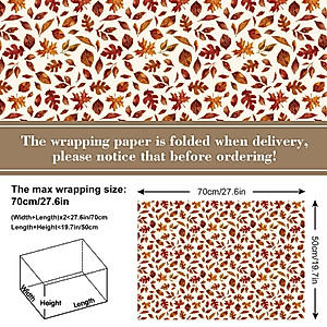 AnyDesign 12 Sheet Fall Wrapping Paper Super Football Bowl Gift Wrap Paper Bulk Folded Flat Autumn Leaves Pumpkin Decorative DIY Craft Paper, 19.7 x 27.6 Inch