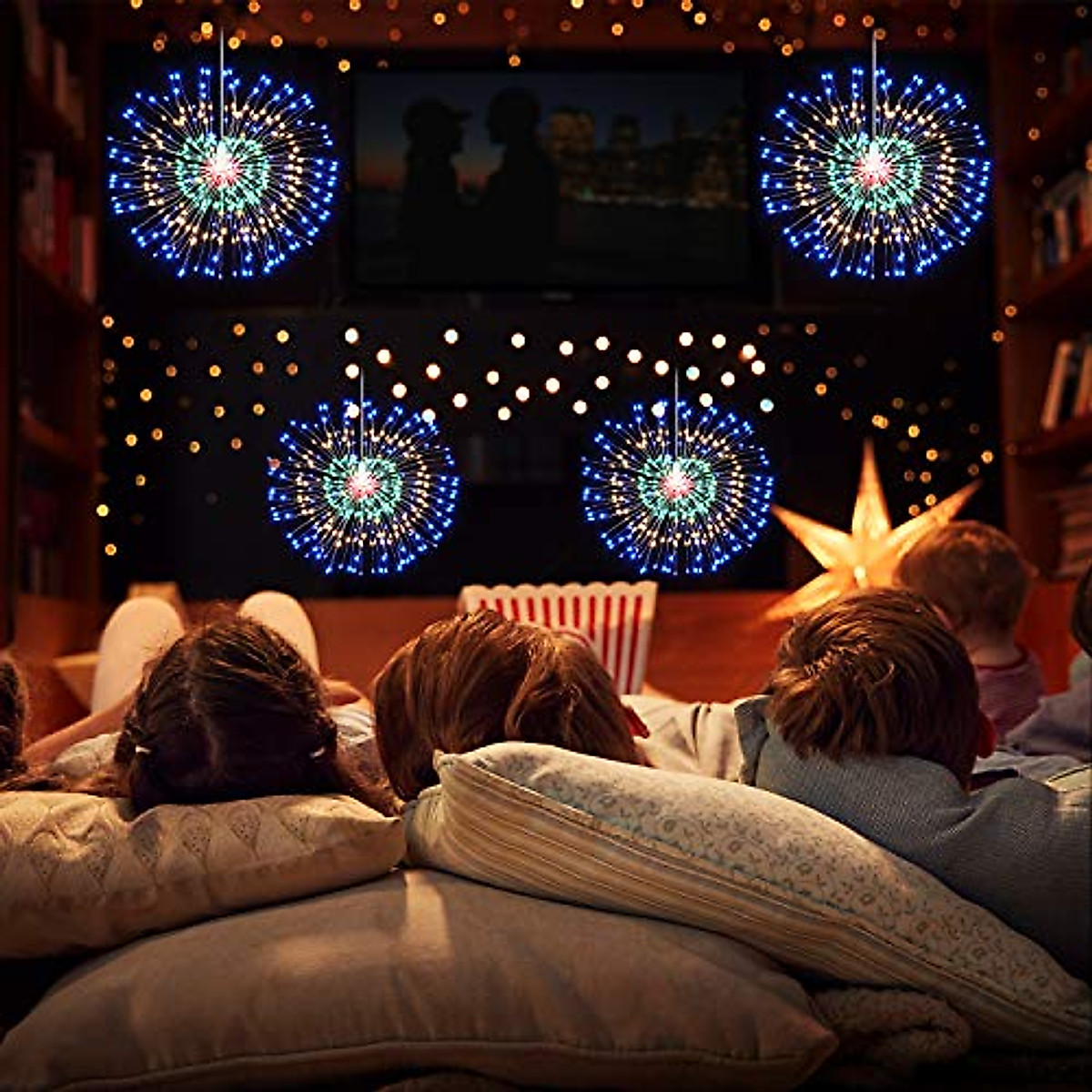 4 Pieces Firework Lights LED String Lights Fairy Decorative Twinkle Starburst Lights with Remote Control for Patio Party Indoor Home Decoration