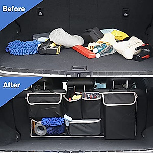 UYYE Car Trunk Hanging Organizer,Backseat Hanging Bag, Car Interior Accessories with 4 Pockets & 2 Mesh Pouches,Storage for Groceries, Will Provides More Storage Trunk Space for SUV, Truck, Jeep，MPVs