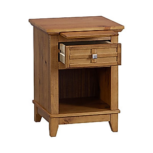 MUSEHOMEINC Rustic Wood Nightstand/End Table with Drawer, and Pull-Out Tray/End Table for Bedroom Open Cabinet Storage Home Furniture,Teak Finish