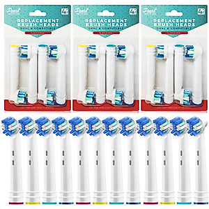 Replacement Brush Heads for Oral B- Professional Flossing Toothbrushes Compatible with Oralb Braun Electric Toothbrush- Pack of 12 - Fits The Oral-B 7000, Pro 1000, Action, & More