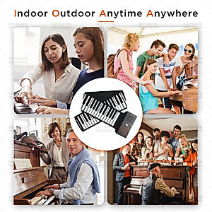Roll-up Piano 61 keys,Electronic Hand Roll Portable Piano with 128 Unique Tones and Built-in Speaker, Upgraded Waterproof Silicone Fold able Piano Keyboard for Beginners and Kids