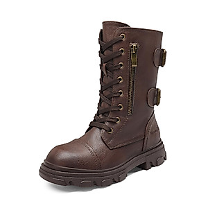 DREAM PAIRS Girls Combat Boots Side Zipper Ankle Booties SDBO2306K Size 6 Big Kid Brown
