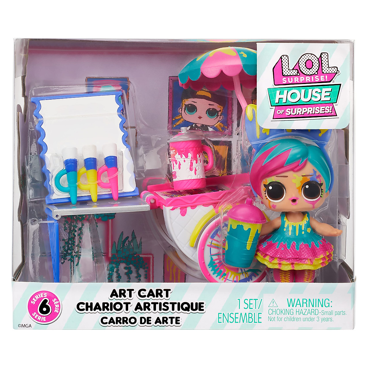 L.O.L. Surprise! OMG House of Surprises Art Cart Playset with Splatters Collectible Doll and 8 Surprises, Dollhouse Accessories, Holiday Toy, Great Gift for Kids Ages 4 5 6+ Years Old & Collectors