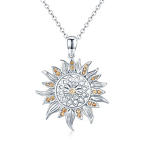 AOVEAO Sunflower Necklace S925 Sterling Silver Sunflower Jewelry Sunflower Pendant Summer Jewelry For Women