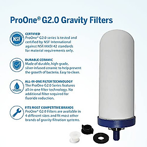 ProOne Big+ Stainless-Steel Gravity Water Filter System, 3-Gallon Water Capacity, Countertop Water Dispenser for Home, Camping, and Travel w/ (2) 7-inch Filter & Wire Stand, Proven to Reduce PFAS