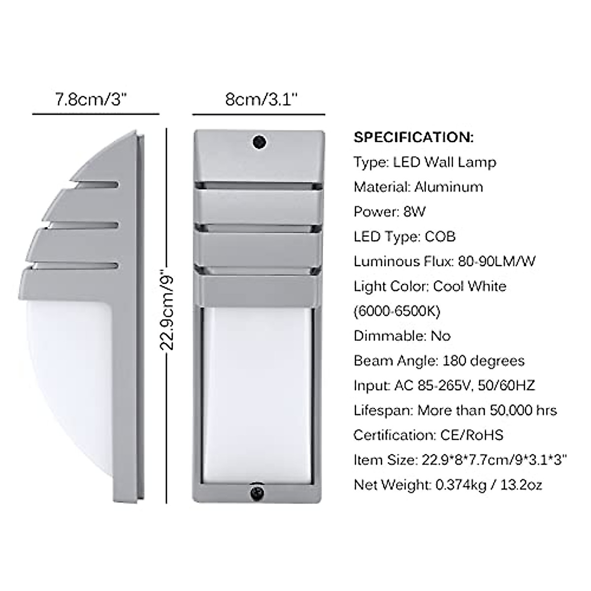 IP64 Waterproof Outdoor Wall Light Decorative Wall Sconce Porch Lamp 8W Energy Saving COB Stair Light Bright and Soft LED Wall Lamp for Home Patio Garden Walkway
