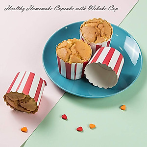 Webake 50pcs Full Size 6oz Paper Baking Cups Red Cupcake Liners Paper Snack Cups for Popcorn Cupcake Muffin Case Cupcake Bath Bomb, for Valentine's Day Movie Party Decorations Set of 50 (Red Stripe)