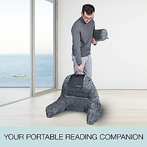 malu Extra Large Reading Pillow- Ergonomic Back Pillow for Bed+ Rolling Mat Neck Support- with Shredded Memory Foam- Sitting Up in Bed, Couch or Floor