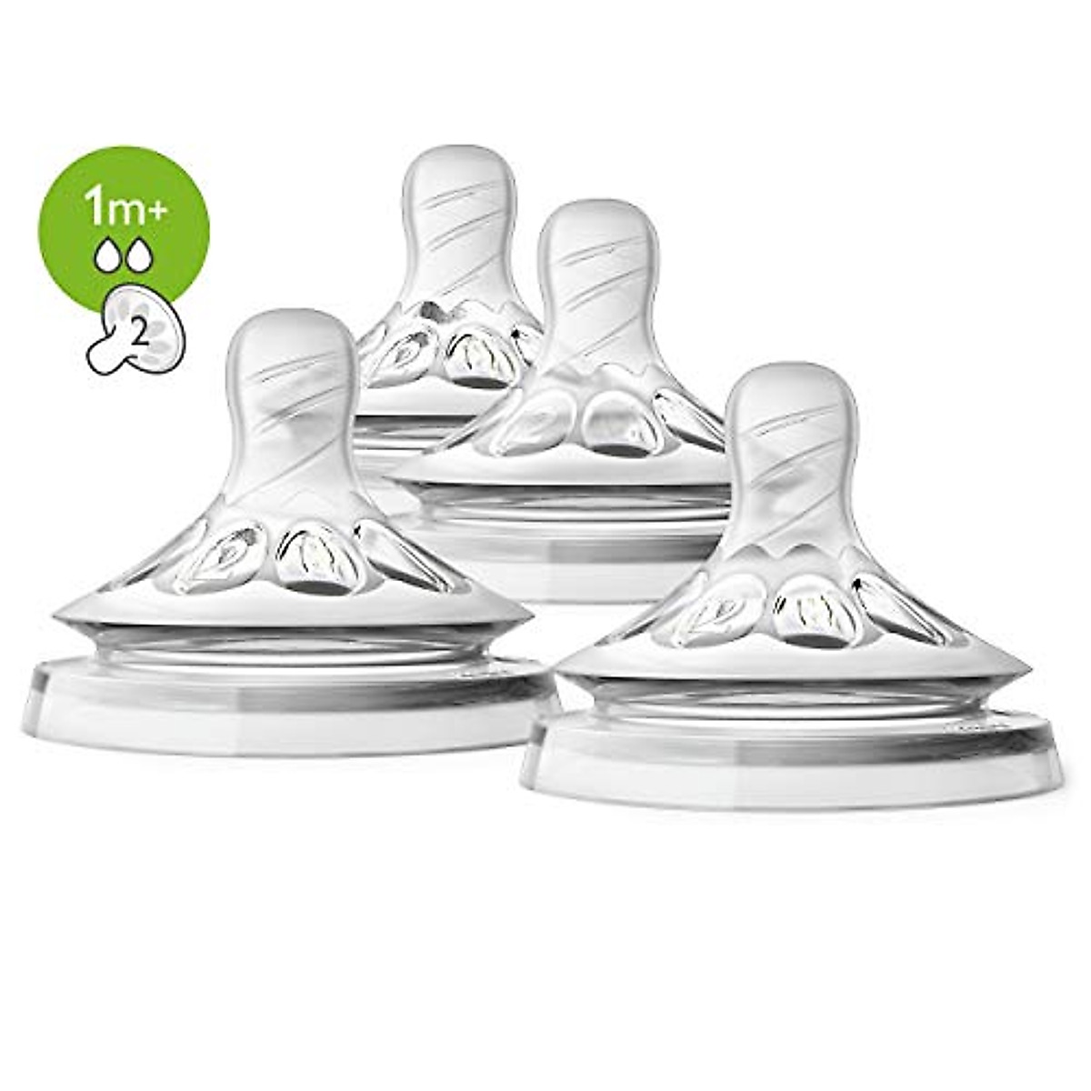 Philips Avent Natural Baby Bottle Slow Flow Nipple, 1M+, 4pk, Flow 2, SCF652/43