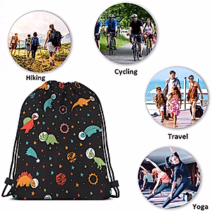 Beabes Cute Dinosaur Astronauts Drawstring Bags Backpack Bag Outer Space Galaxy Planet Spaceship Stars Cool Animal Sport Gym Sack Drawstring Bag String Bag Yoga Bag for Men Women