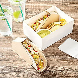 Restaurantware Bio Tek 6 .25 x 2 x 3.75 Inch Single Taco Holder 200 Greaseproof Stand Up Taco Holder - Large Self-Standing Kraft Paper Paper Taco Holder Freezable