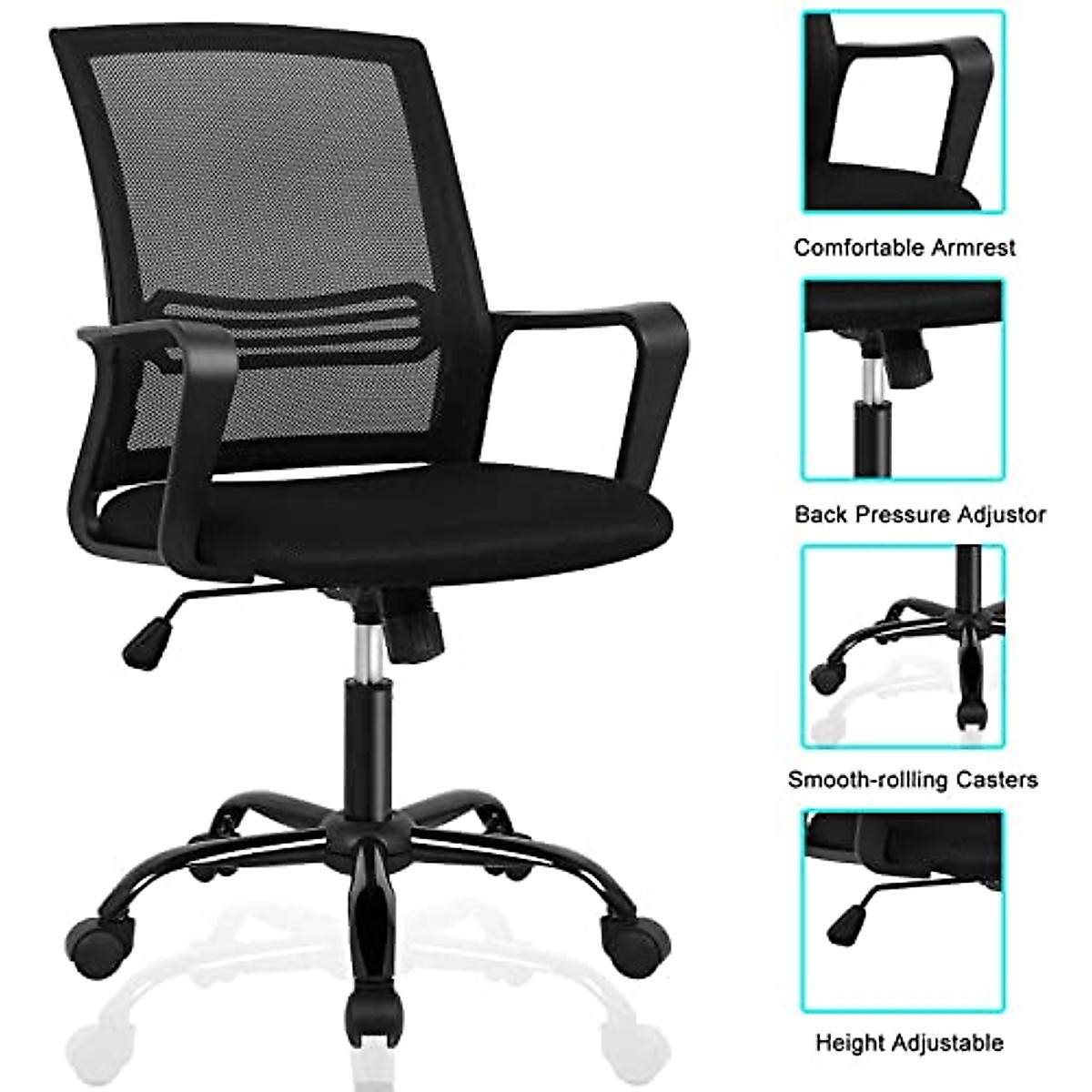 Office Chair, Desk Chair Home Office Chair Mesh Computer Chair Ergonomic Office Chair with Lumbar Support Armrests, Mid Back Task Chair Adjustable Swivel Rolling Chair for Home Office, Living Room