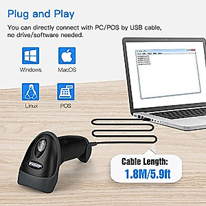 Eyoyo Handheld USB 2D Barcode Scanner, Wired Automatic QR Code Scanner PDF417 Data Matrix Bar Code Reader with Long USB Cable for Mobile Payment, Convenience Store, Supermarket, Warehouse