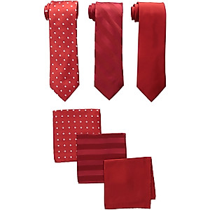 STACY ADAMS mens 3 Pack Satin Solid Striped Dots With Pocket Squares Necktie, Red, One Size US