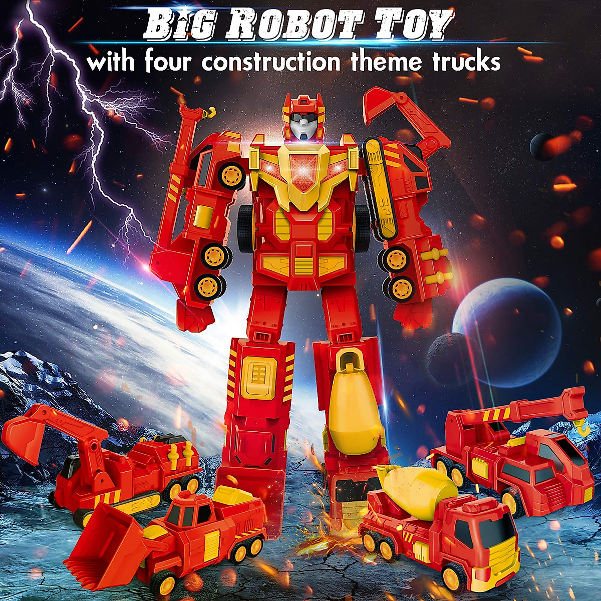 Construction Toy, Pull Back Play Vehicles for 3 4 5 6 Years Old Boy Kids Toddler, Transform Robot Car Toys Truck,Assemble Cars Action Figures Set