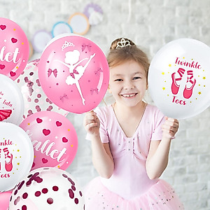 48 Pieces Pink White Confetti Latex Balloons 12 Inch Ballerina Birthday Party Decorations Ballet Balloons Ballerina for Birthday Engagement Wedding Baby Shower Bridal Shower Party Graduation Supplies
