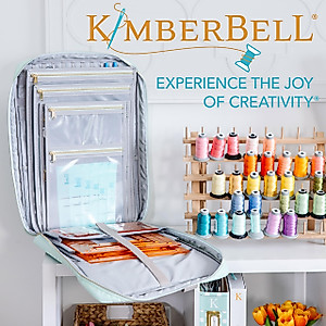 Kimberbell Tool Tote - Embroidery Bag for Quilting Supplies, Embroidery Organizer for Clear Blue Tiles, Orange Pop Rulers, and Sewing Supplies, Chic Craft Travel Bag, Craft Bag for Embroidery