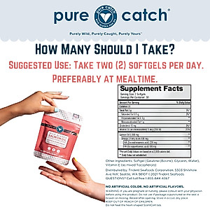 Trident Seafoods Pure Catch Wild Alaskan Fish Oil for Women + Vitamin D3 - Omega-3 Salmon Fish Oil Supplement - EPA and DHA - 60 Count Daily Citrus Soft Gel - Joint Support, Skin, and Heart Health