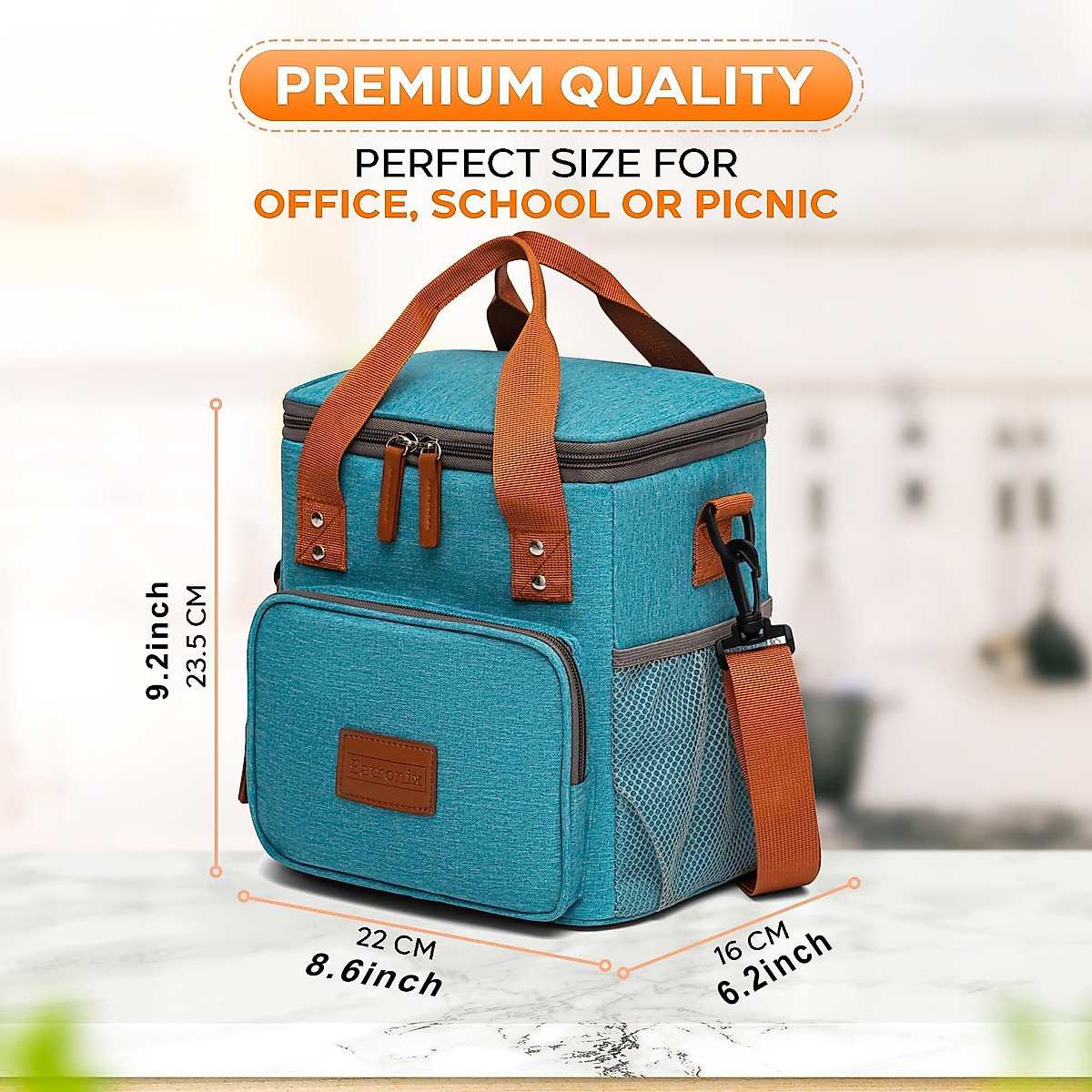 Eatronix Insulated Lunch Bag 8L – Adult Lunch Box Small Bag for Work, Office, Picnic, Travel – Mens Lunchbox for Work, Kids, Women, Nurse, Teacher Tote, Flight Attendant Cooler with Strap (Aqua Blue)