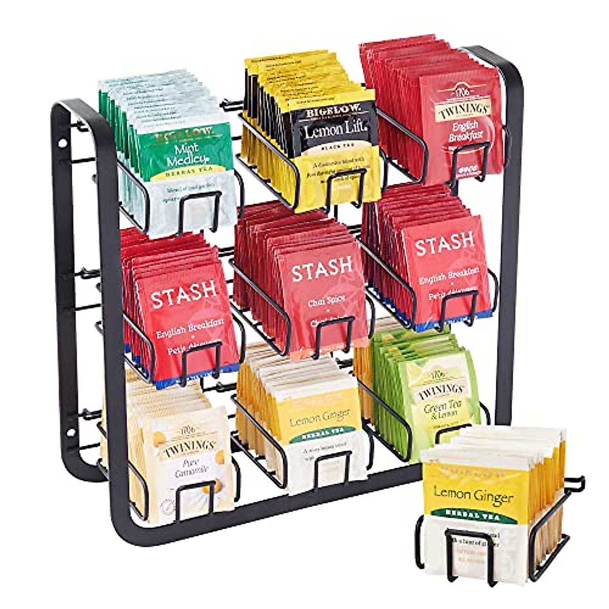NHZ Stainless Steel 3 Tier Tea Bag Holder - Organizer for Over 180 Tea Bags, Storage Cabinet and Counter, Wall Mount Available