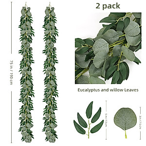 SOMYTING 2 PCS 6ft Artificial Eucalyptus Garland with Willow Leaves, Faux Greenery Garland Hanging Plants for Wedding Backdrop Arch Wall Garden Home Decor (Eucalyptus Willow Leaves, 2)
