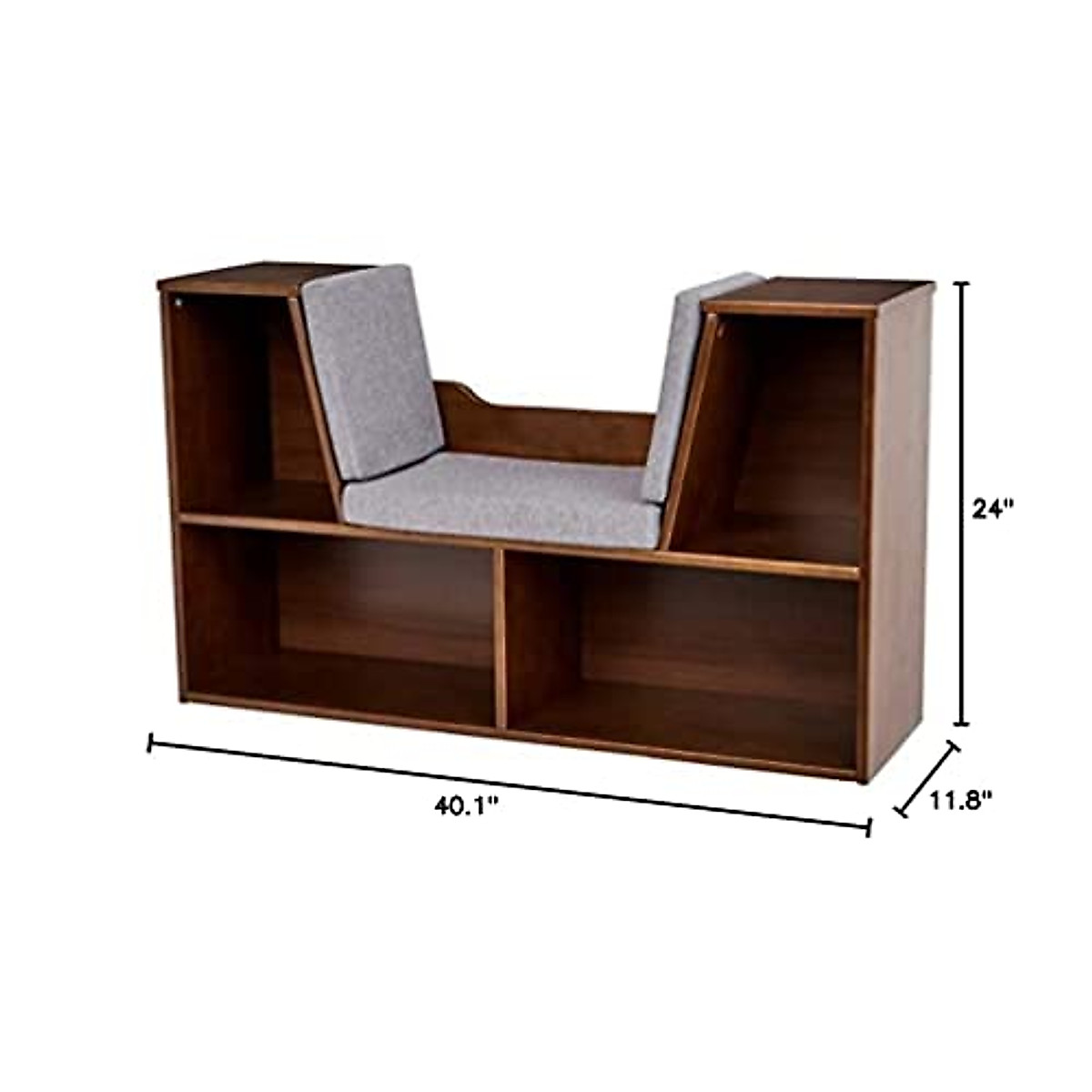 Amazon Basics Kids 4-Cube Bookcase With Reading Nook and 6 Shelves for Storage, Espresso, 11.8" D x 40.1" W x 24" H