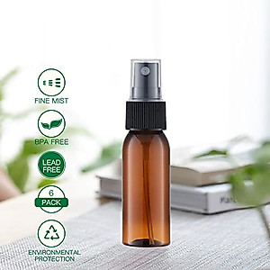 LISAPACK 1oz Spray Bottle Small (Amber, 6 Pack) Empty Plastic Mini Fine Mist Travel Size Atomizer, Tiny Sprayer for Little Perfume, Water, Cologne, Alcohol, Samples (Brown, 30ml)