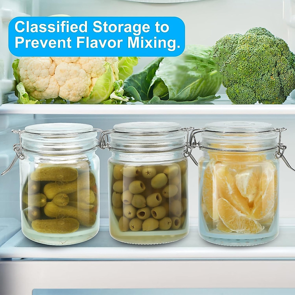 Glass Pickle Jar with Strainer, 25oz Pickle Container with Pickle Holder Keeper Lifter, Pickle Storage Flip Jar for Olives, Gherkins, Sliced Pickles